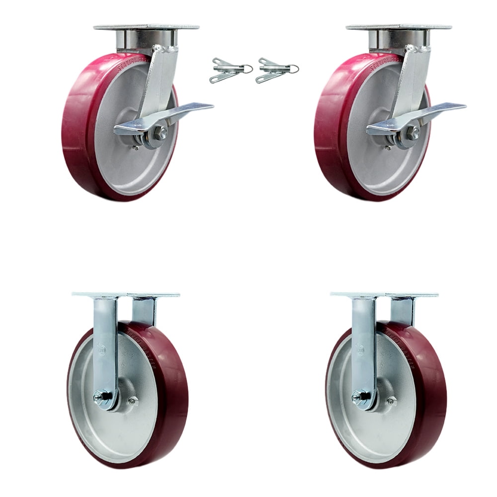 8 Inch Kingpinless Poly on Aluminum Caster Set 2 Brakes/Swivel Locks 2 ...