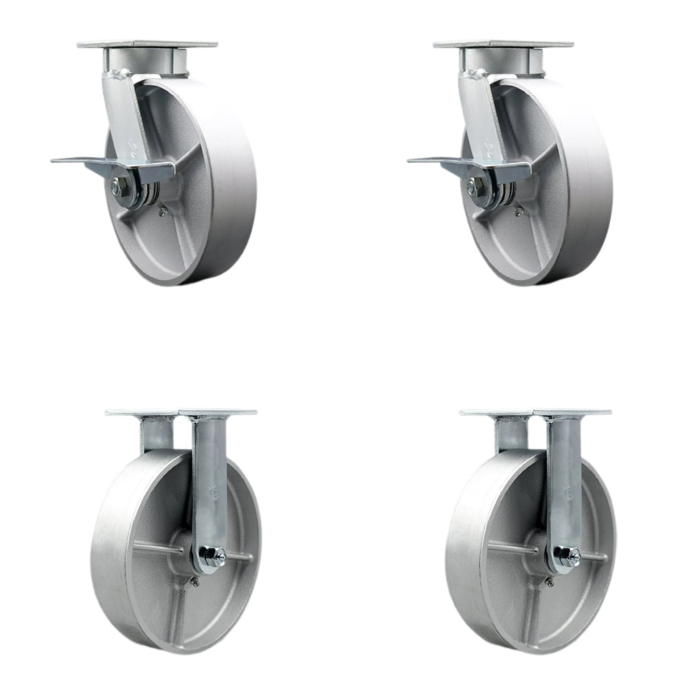 8 Inch Kingpinless Semi Steel Wheel Caster Set 2 Brakes and Swivel ...