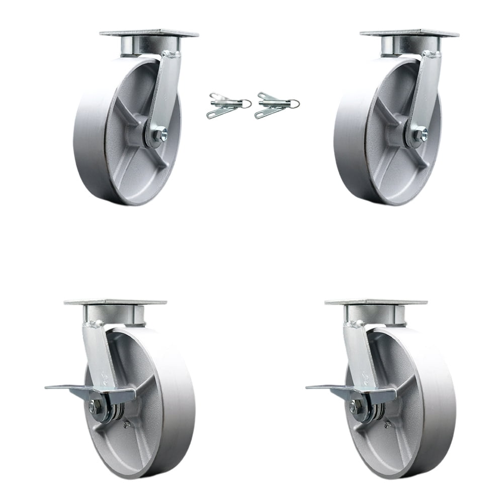 8 Inch Kingpinless Semi Steel Wheel Caster Set 2 Swivel Locks 2 Brakes ...