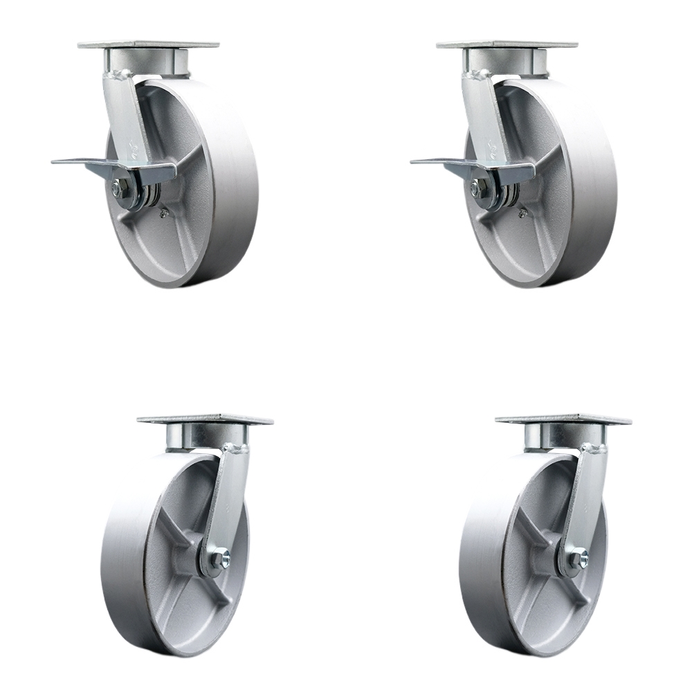 8 Inch Kingpinless Semi Steel Wheel Caster Set 4 Swivel Locks 2 Brakes ...
