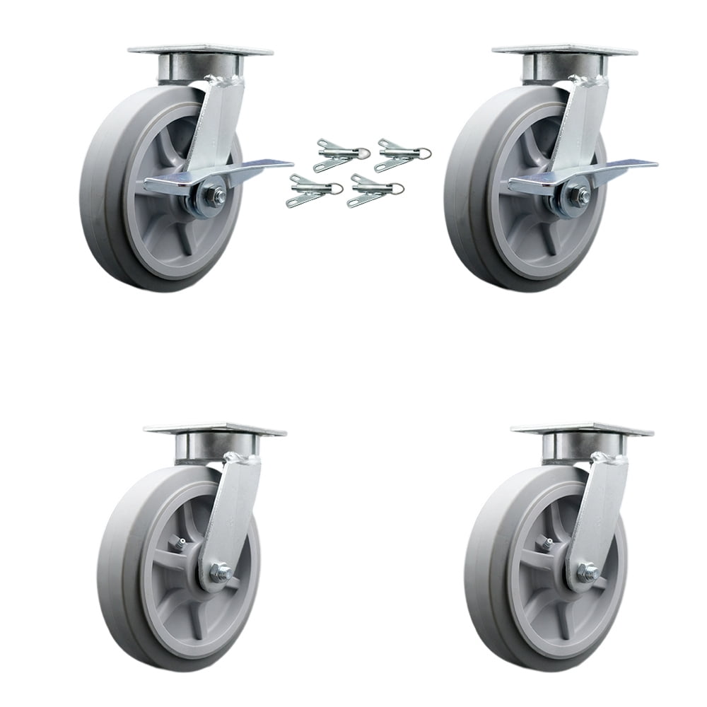 8 Inch Kingpinless Thermoplastic Rubber Wheel Caster Set 4 Swivel Locks ...
