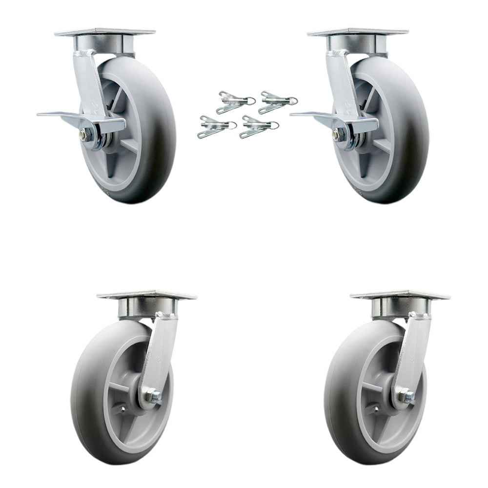 8 Inch Kingpinless Thermoplastic Rubber Wheel Caster Set 4 Swivel Locks ...