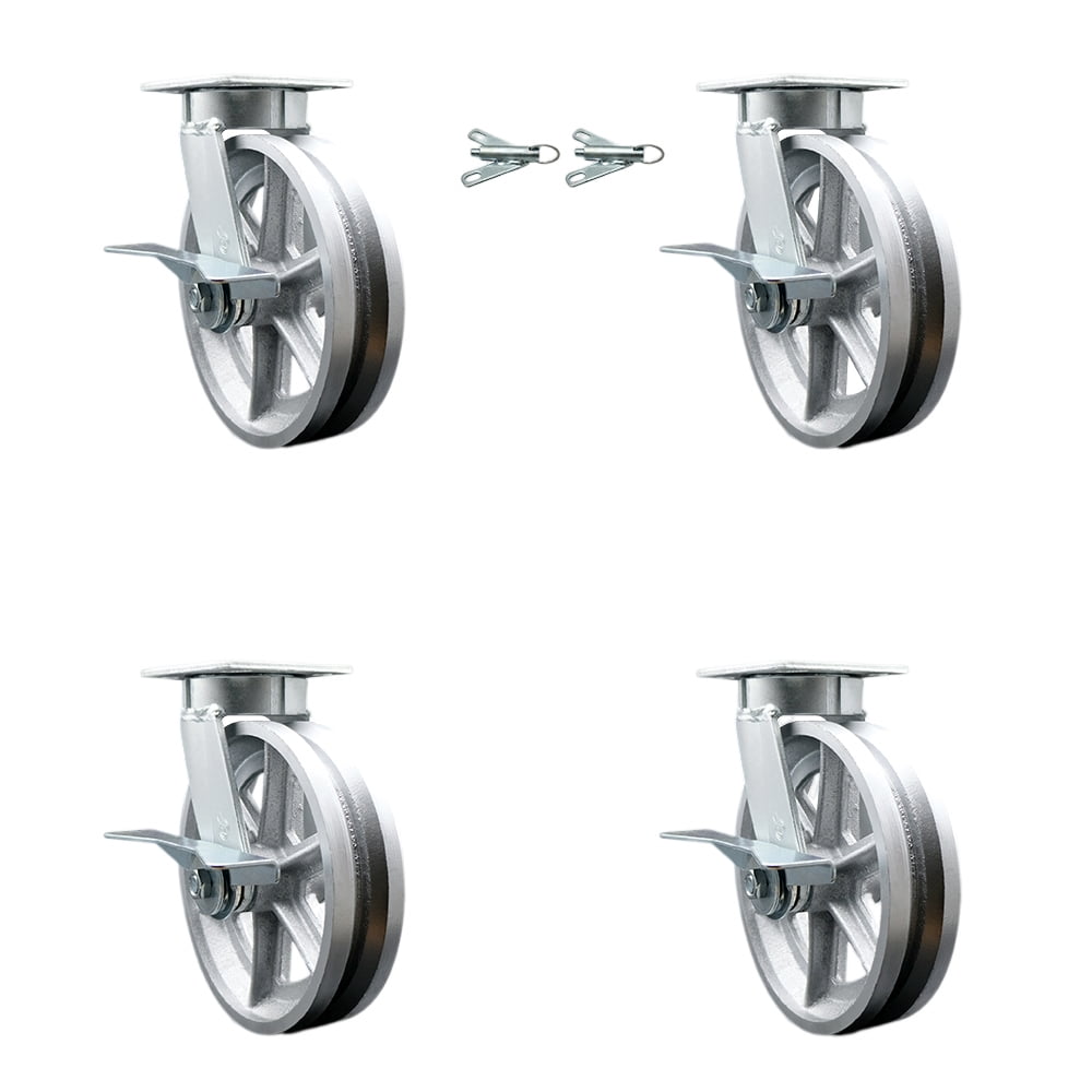 8 Inch Kingpinless V Groove Semi Steel Wheel Caster Set 4 Brakes 2 ...