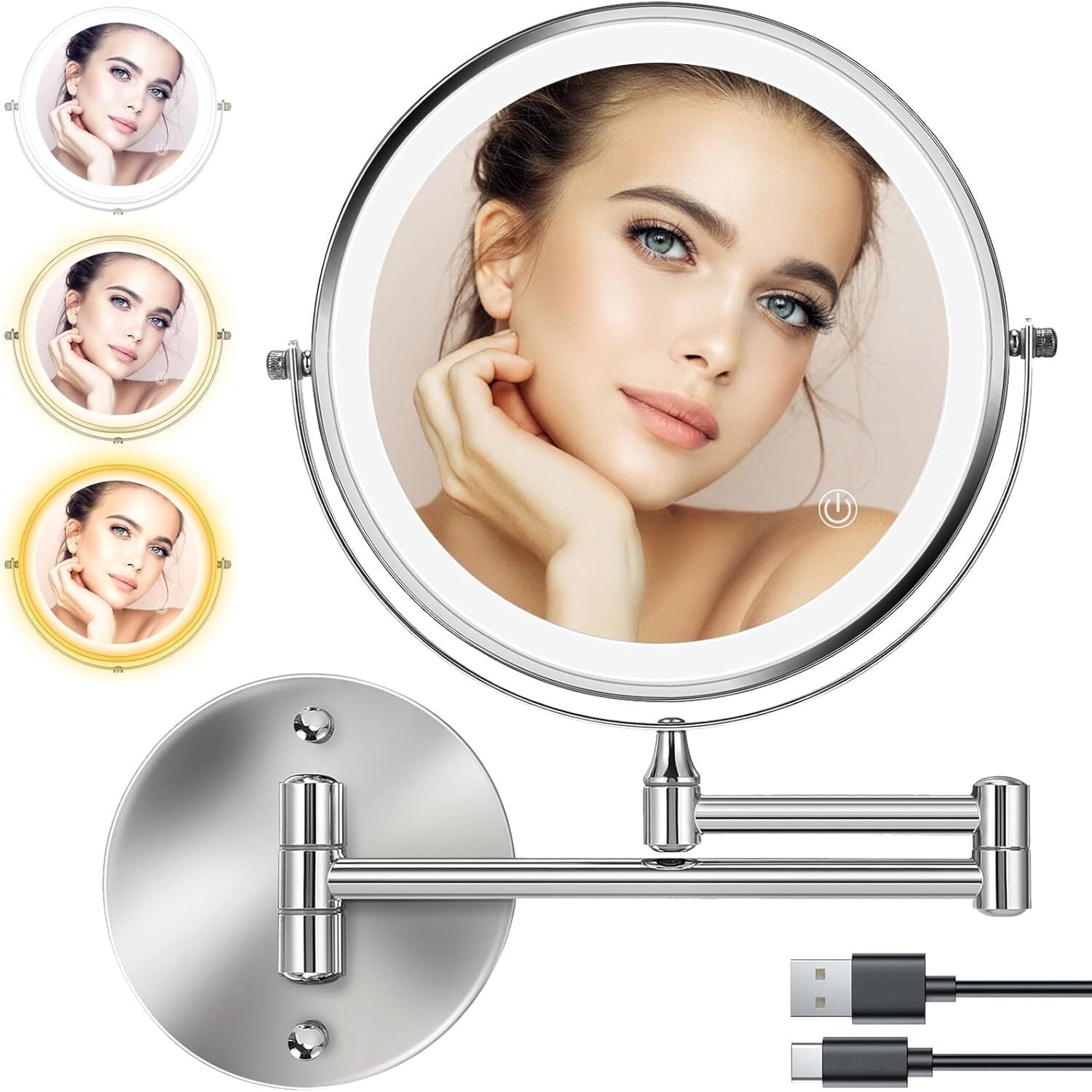 8 Inch Large Rechargeable Lighted Makeup Vanity Mirror Wall Mounted,1X ...