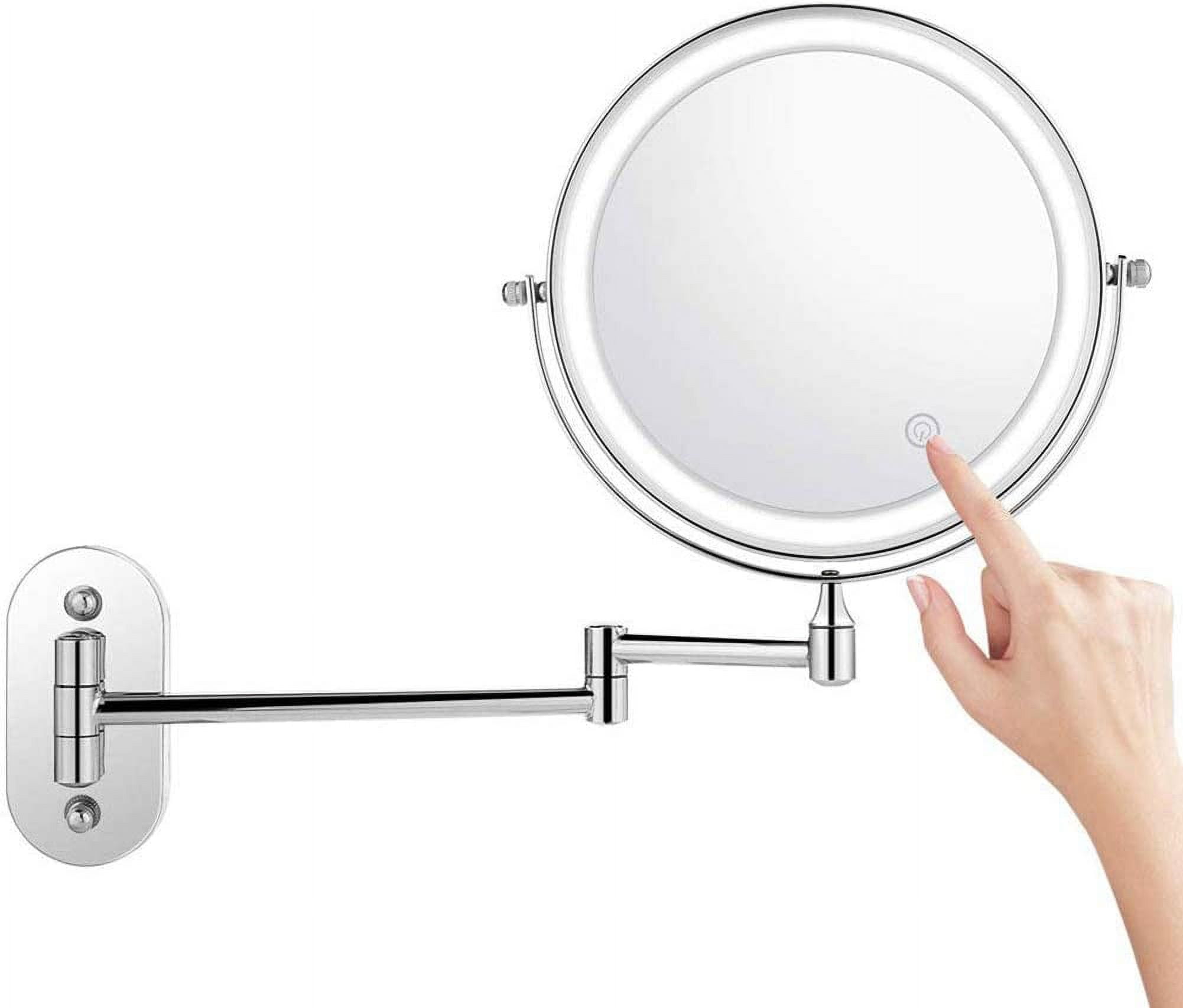 8 Inch Led Makeup Mirror Wall Mount 5X/1X Magnification Matte Black ...