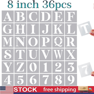 8 Inch Letter Stencils and Numbers, 36 Pcs Alphabet Art Craft Stencils ...
