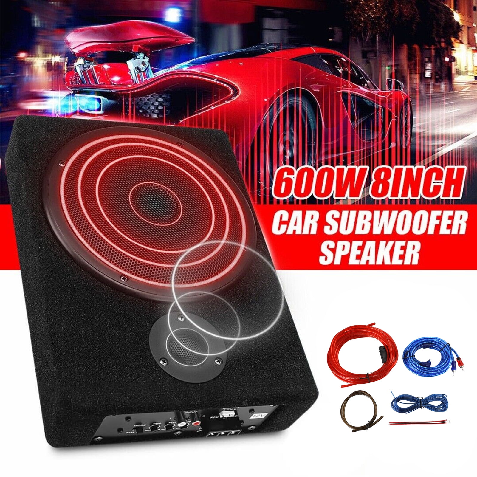 8-Inch Low-Profile Amplified Subwoofer System - 600 Watt Compact ...