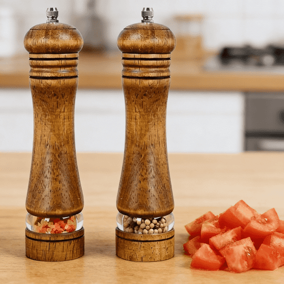 8-Inch Manual Pepper Grinder, Solid Wood Ceramic Core Pepper Mill ...