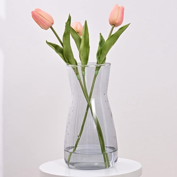 8 Inch Modern Gray Crystal Clear Glass Flower Vases for Centerpieces ...