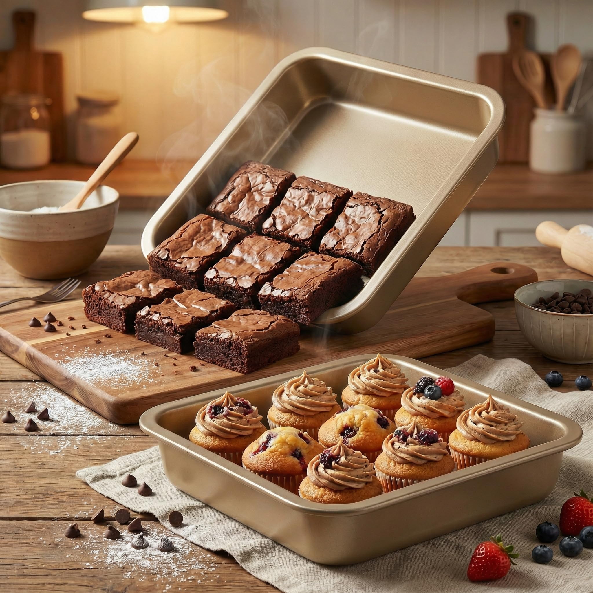 8-Inch Non-Stick Square Cake Pan, Rust-Resistant Baking Pan for Cakes ...