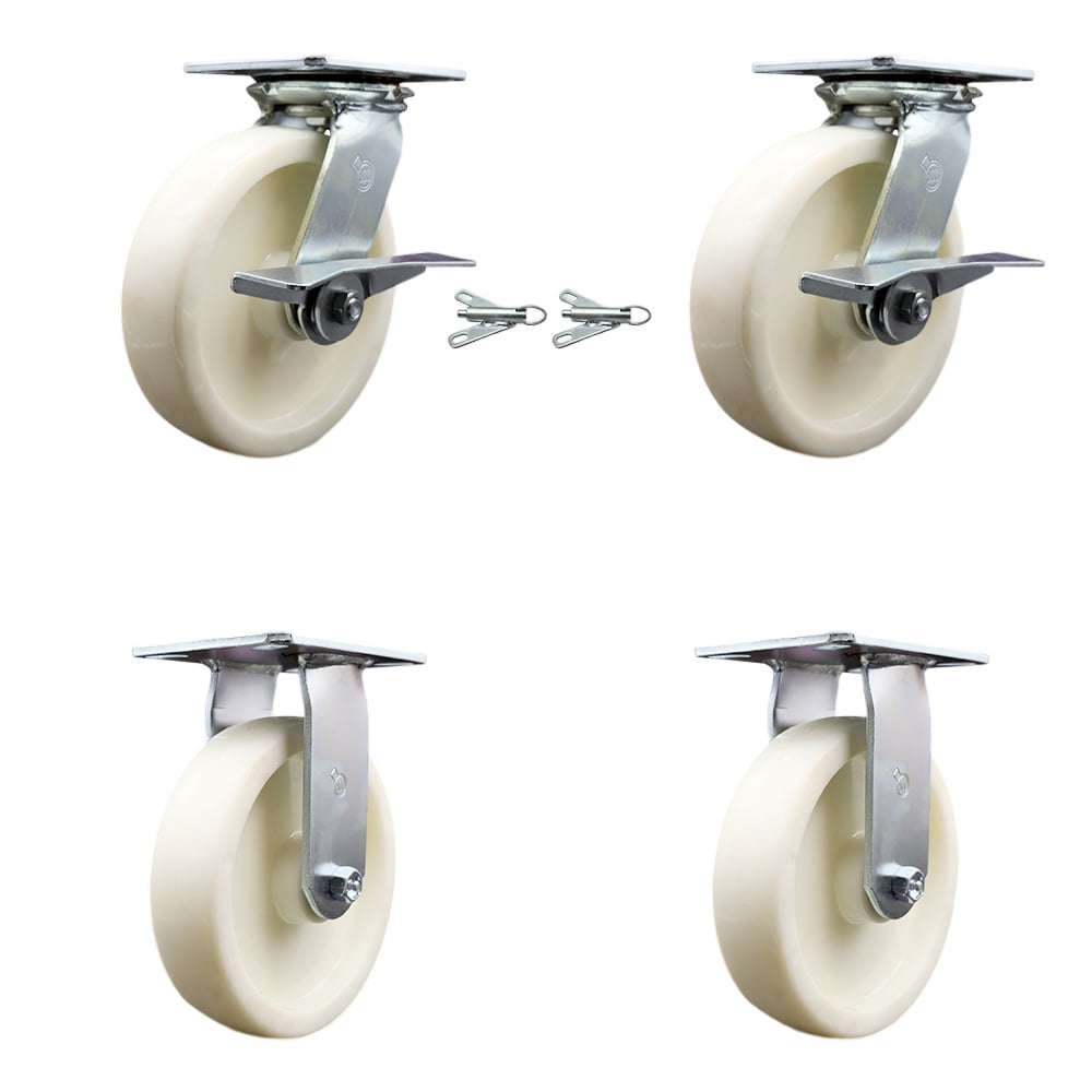 8 Inch Nylon Caster Set 2 Brakes/Swivel Locks and 2 Rigid Service ...