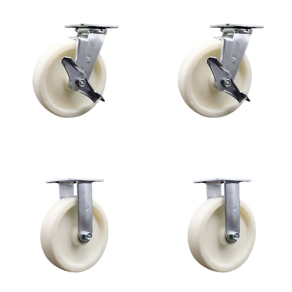 8 Inch Nylon Caster Set with 2 Brakes/Swivel Lock 2 Rigid Service ...