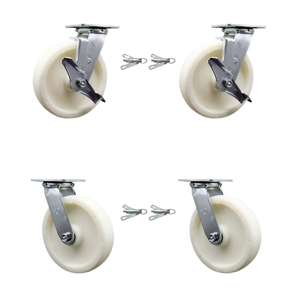 8 Inch Nylon Caster Set with Roller Bearing 4 Swivel Lock 2 Brake ...