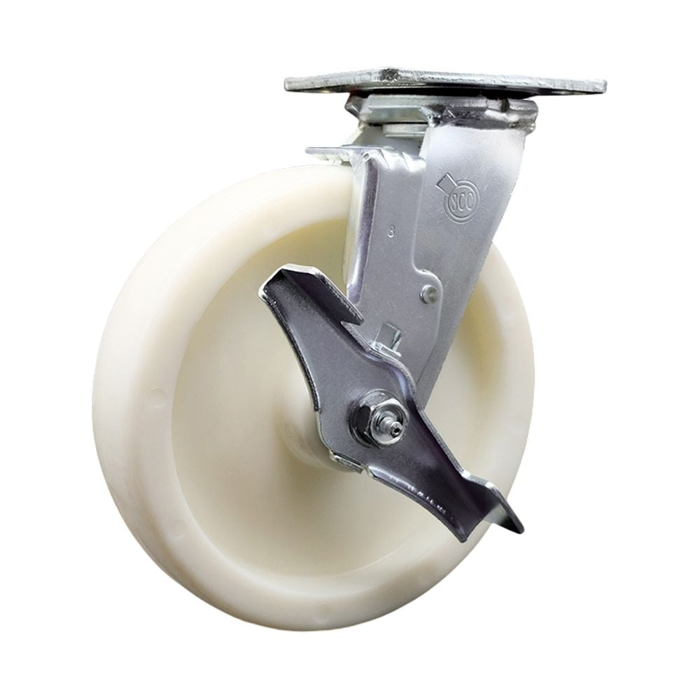 8 Inch Nylon Swivel Caster with Roller Bearing and Brake Service Caster ...