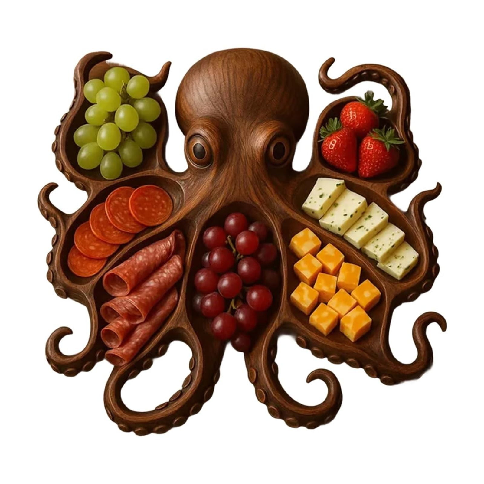 8 Inch Octopus Animal Charcuterie Platter, Wooden Animal Cutlery Tray ...