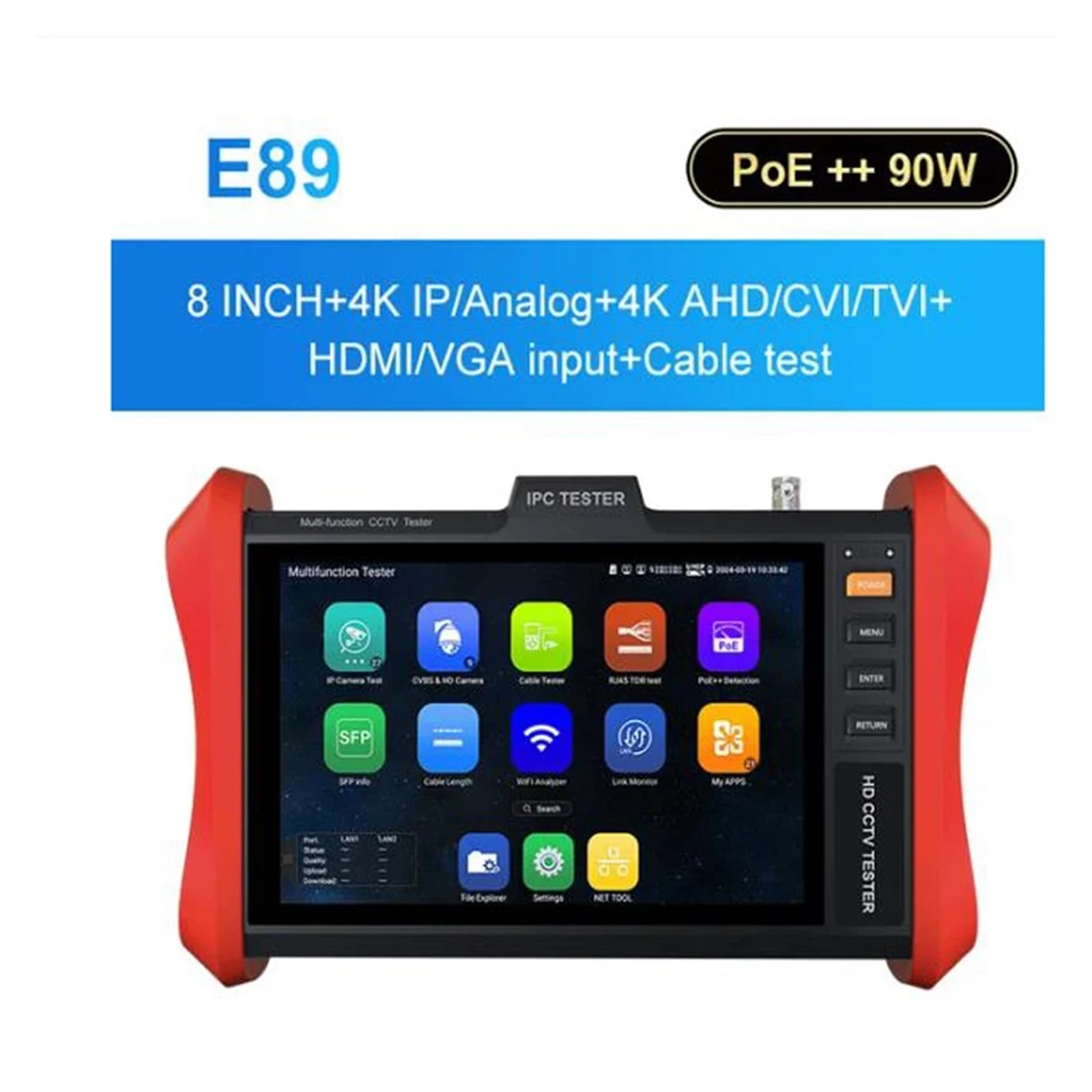 8 Inch POE++ 90W SFP 4K H.265 IP Camera CCTV Tester RJ45 Netork Cable ...