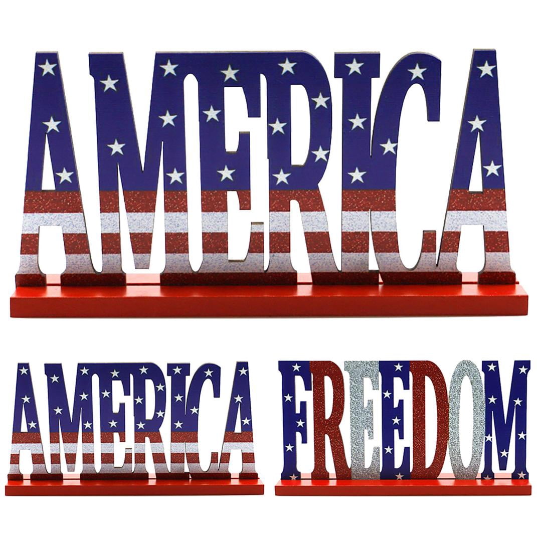 8 Inch Patriotic Wooden Freedom Letter Table Sign, Rustic Distressed ...