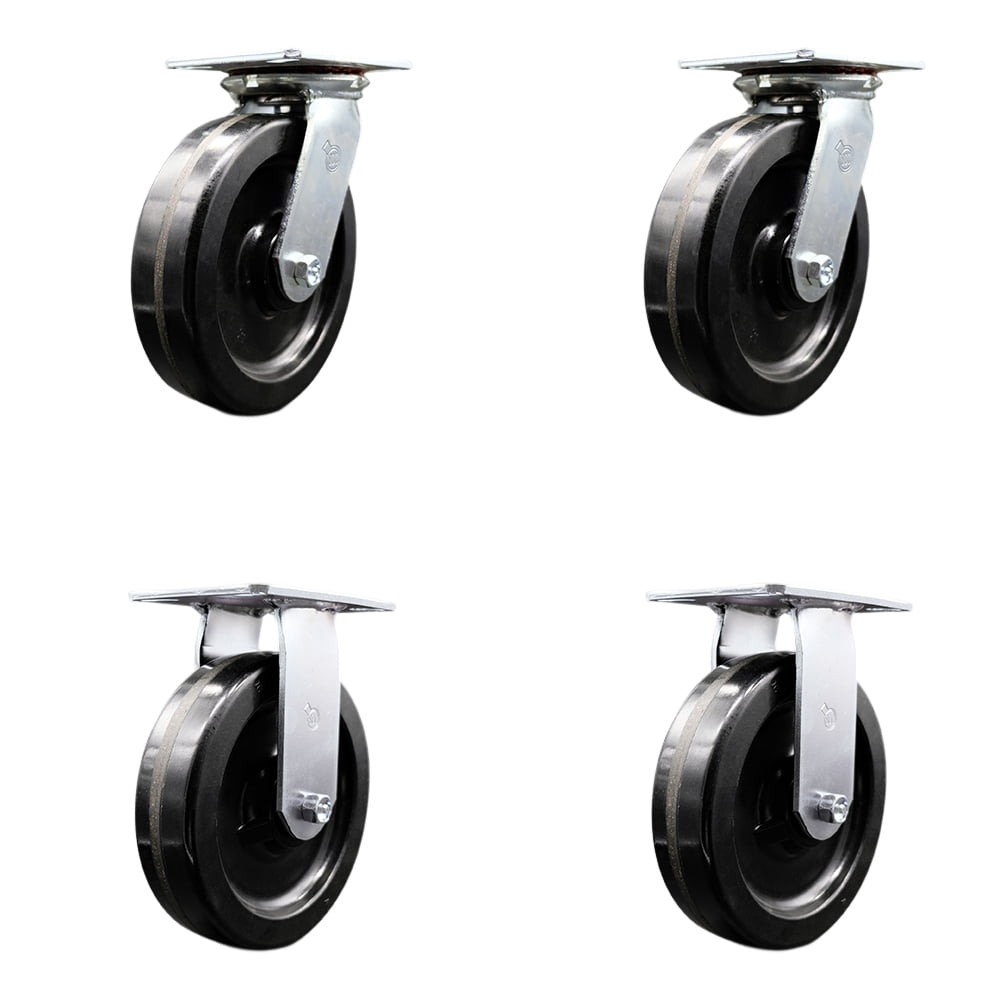 8 Inch Phenolic Caster Set with Ball Bearings 2 Swivel 2 Rigid Service ...