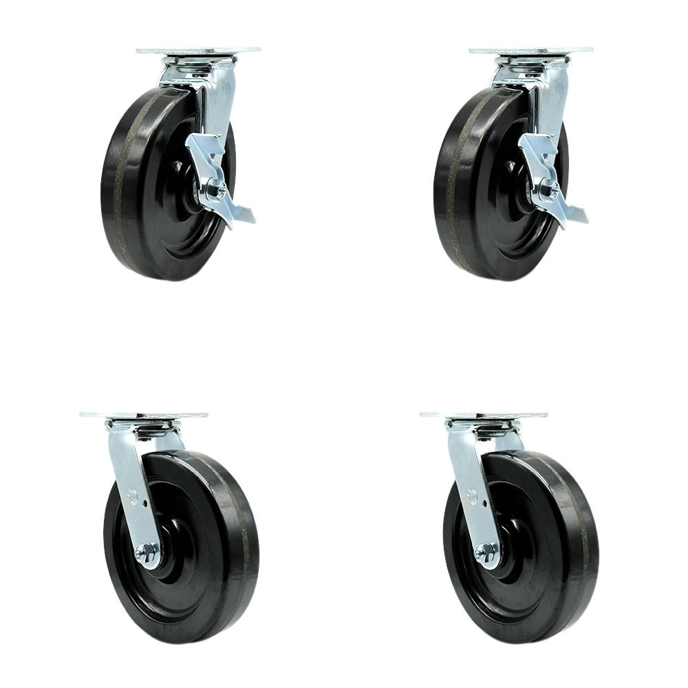 8 Inch Phenolic Caster Set with Ball Bearings 4 Swivel Lock 2 Brake SCC ...