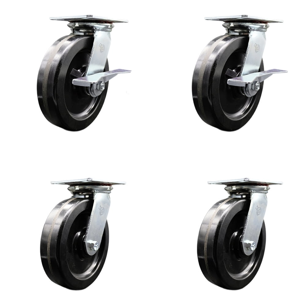 8 Inch Phenolic Caster Set with Roller Bearing 4 Swivel Lock and 2 ...