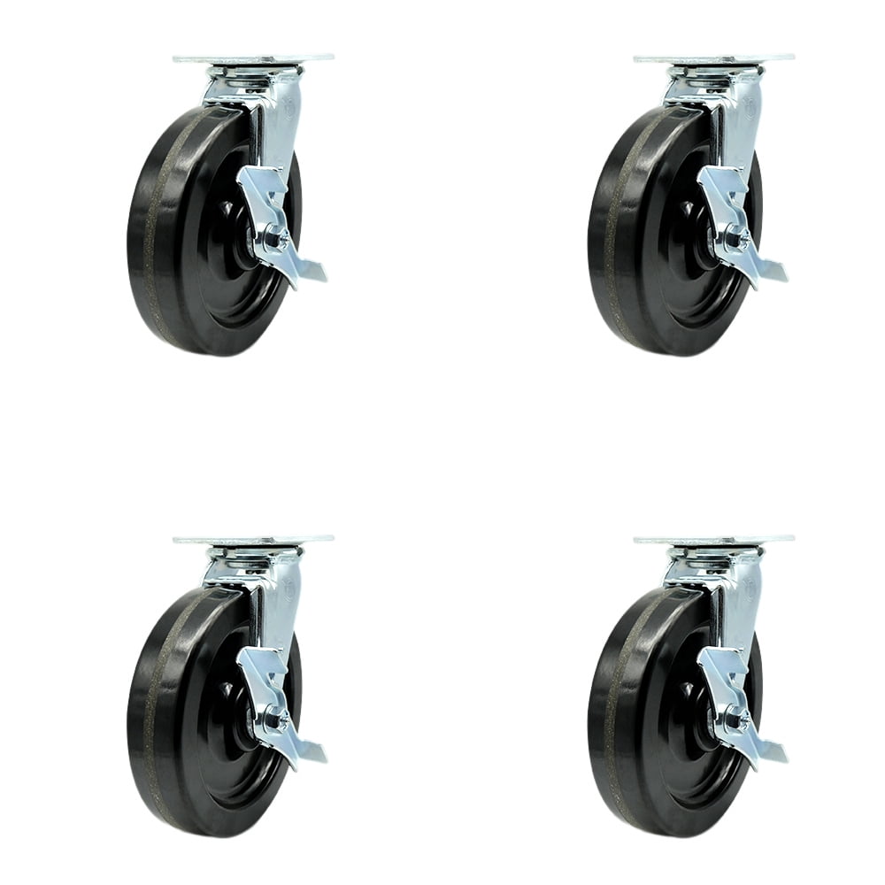 8 Inch Phenolic Caster Set with Roller Bearings and Brake/Swivel Lock ...