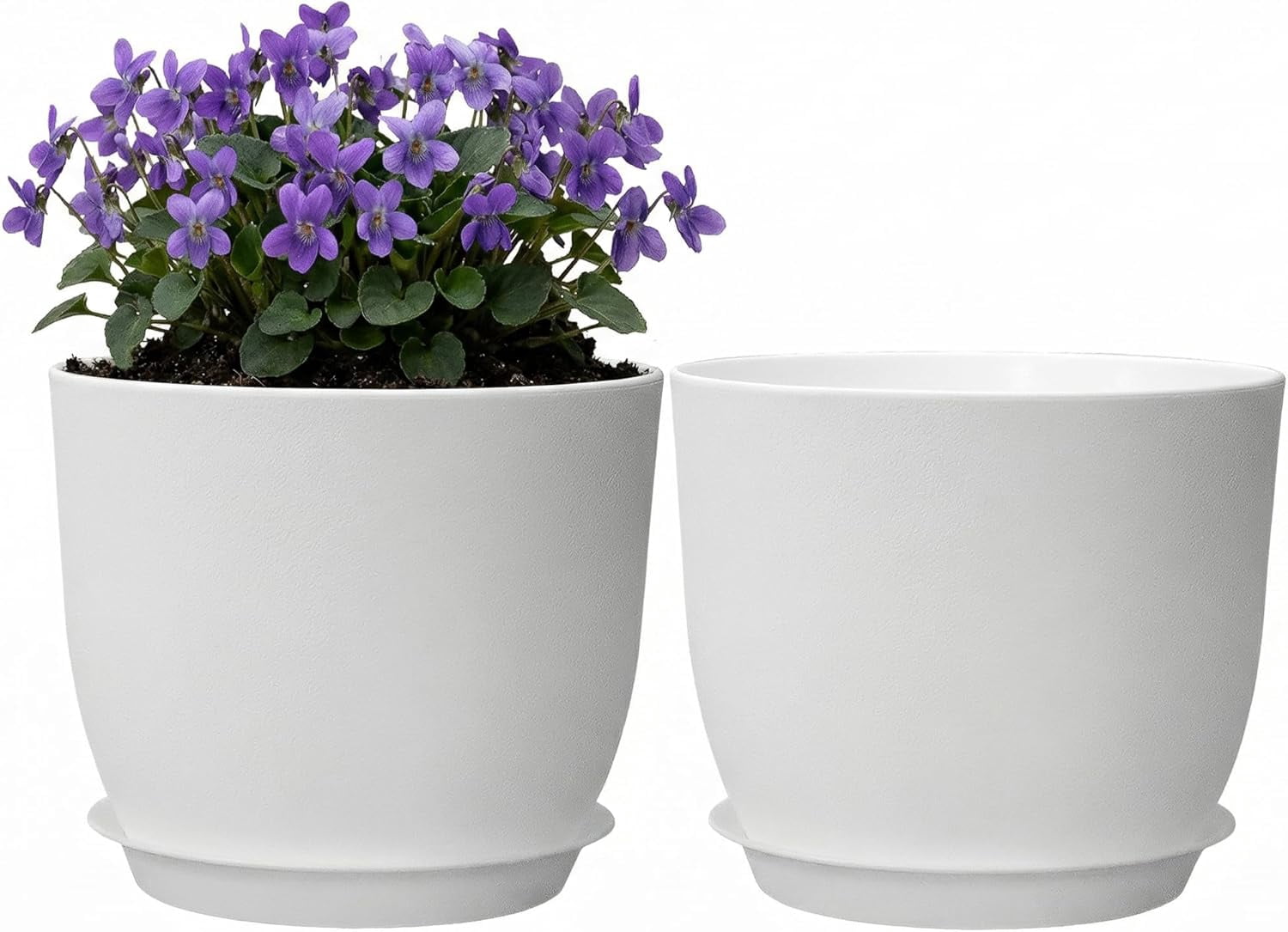 8 Inch Plant Pots Set of 2, Plastic Planters with Drainage Holes and ...