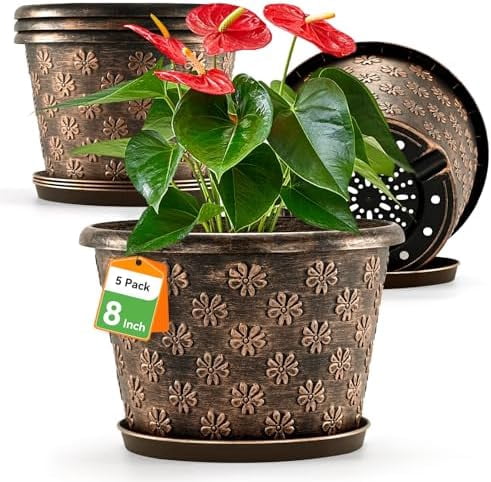 8 Inch Planter Pots for Plants, Plastic Flower Pots Indoor Outdoor, 5 ...