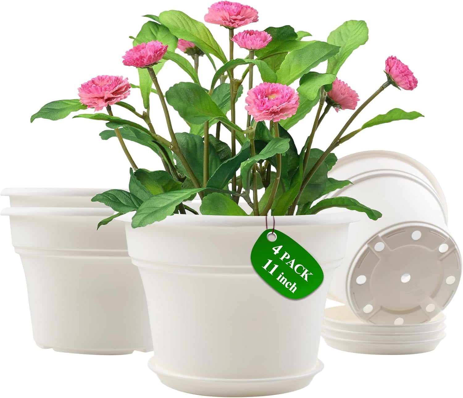 8 Inch Plastic-Flower Pot-for-Indoor Plants, 4 Pack Large Outdoor ...