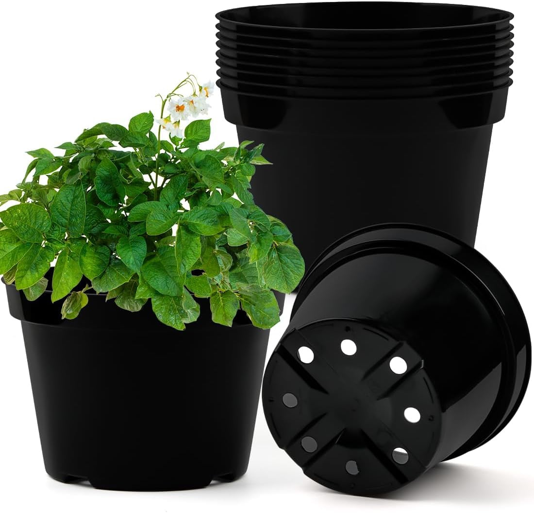 8 Inch Plastic Plant Pots, 15 Pack Sturdy Nursery Pot with Drainage ...