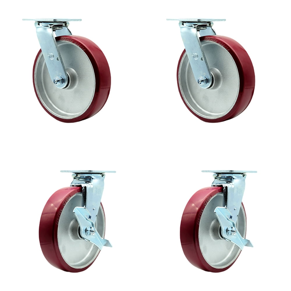 8 Inch Poly on Aluminum Caster Set with Roller Bearing 2 Swivel Lock 2 ...