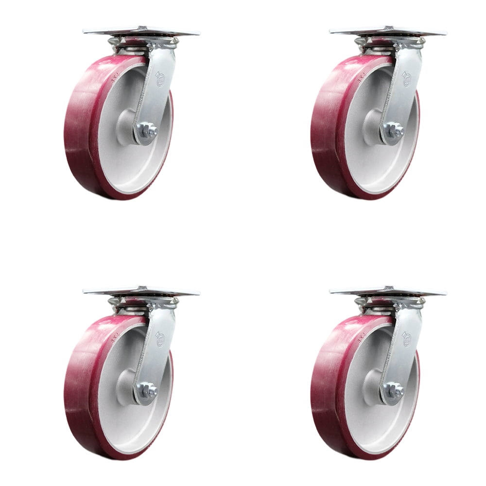 8 Inch Poly on Aluminum Caster Set with Roller Bearings and Swivel ...