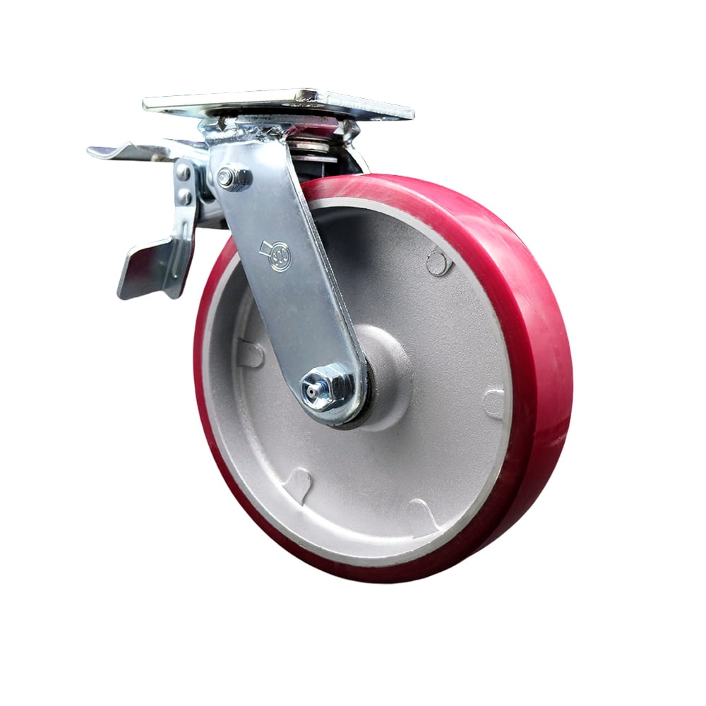 8 Inch Poly on Aluminum Swivel Caster with Roller Bearing and Total ...