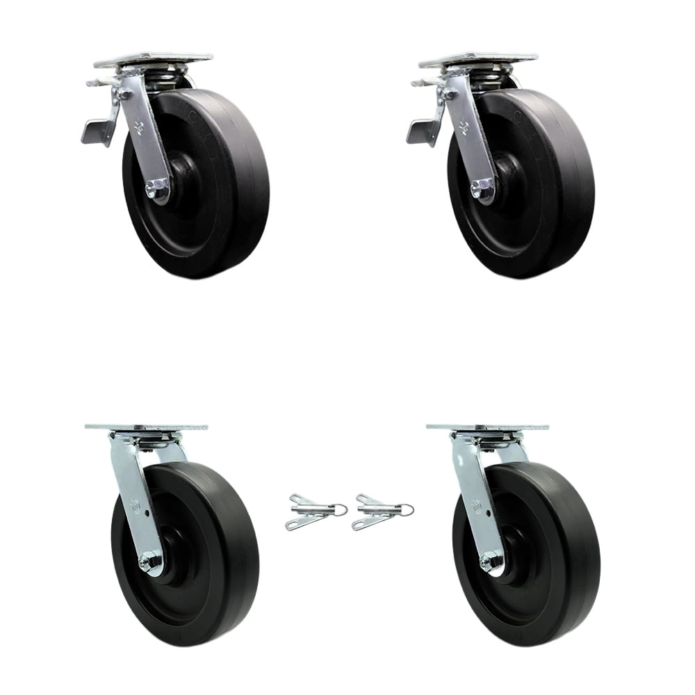 8 Inch Polyolefin Caster Set with Ball Bearings 2 Brakes 2 Swivel Locks ...