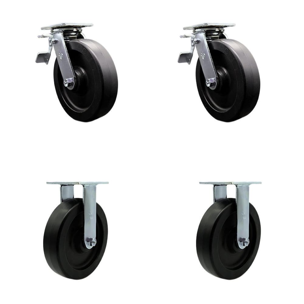 8 Inch Polyolefin Caster Set with Roller Bearing 2 Brakes 2 Rigid ...
