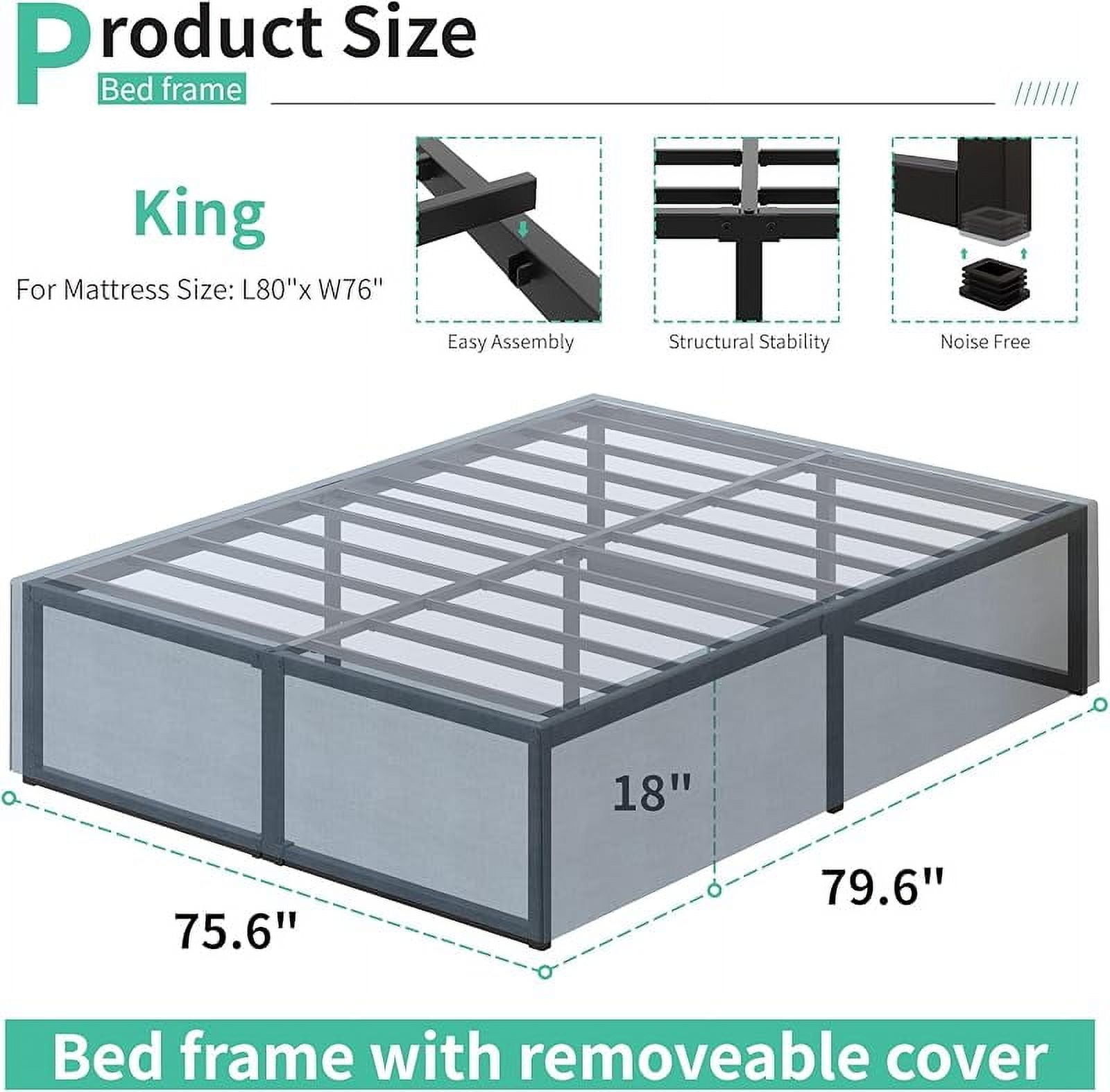 8 Inch Queen Bed Frame Heavy Duty Steel Slat Support Metal Queen Size ...