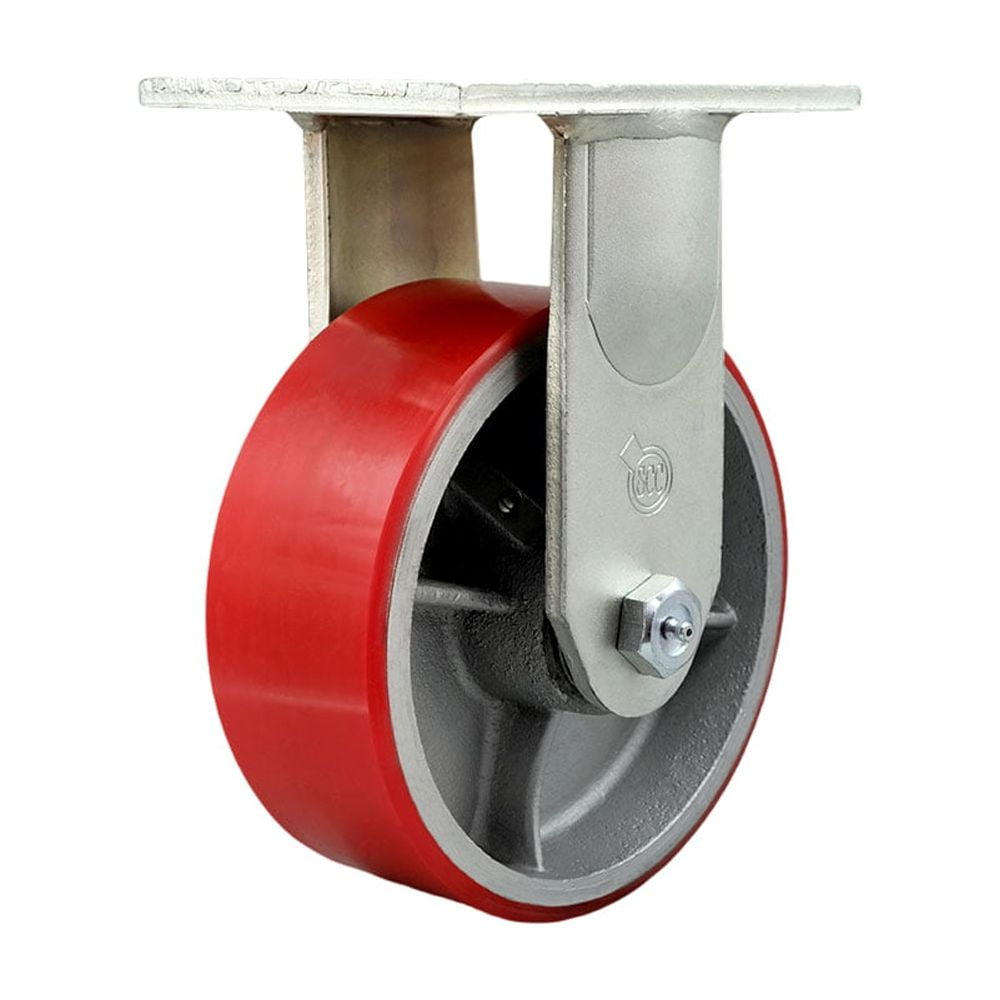 8 Inch Extra Heavy Duty Red Poly on Cast Iron Wheel Rigid Top Plate ...