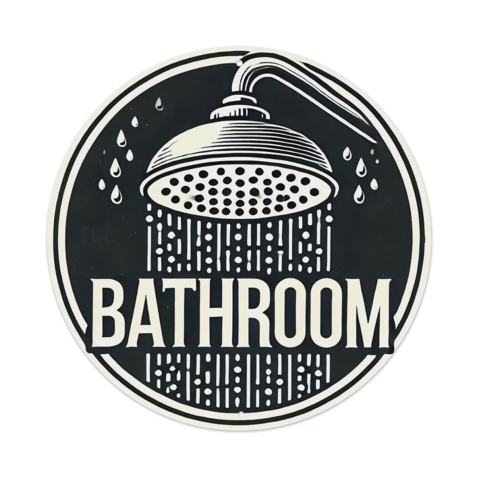 8 Inch Round "BATHROOM" Metal Sign, Vintage Black and White Shower Wall ...