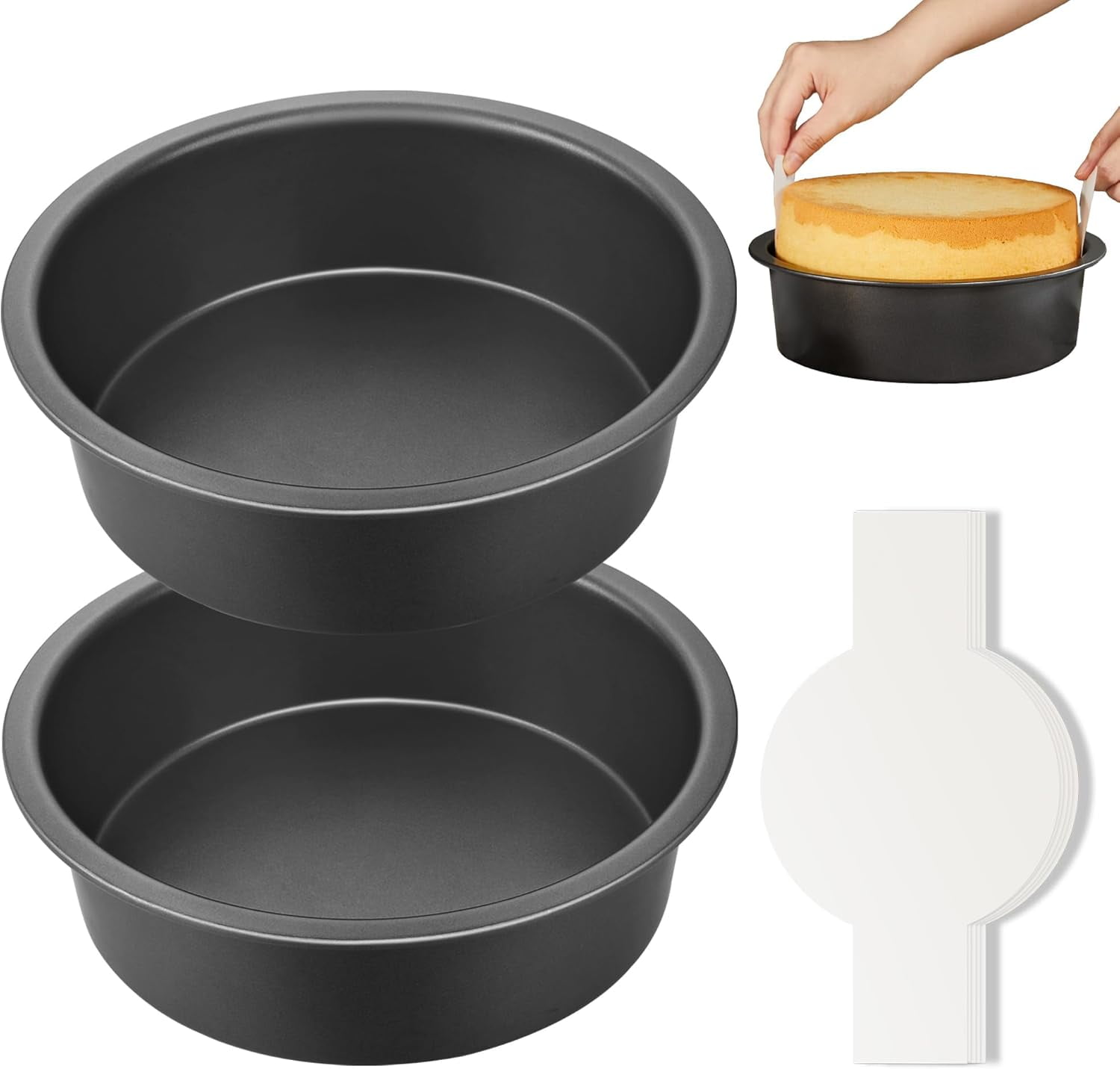 8 Inch Round Cake Pan Set for Baking with 60 Pieces Parchment Paper ...