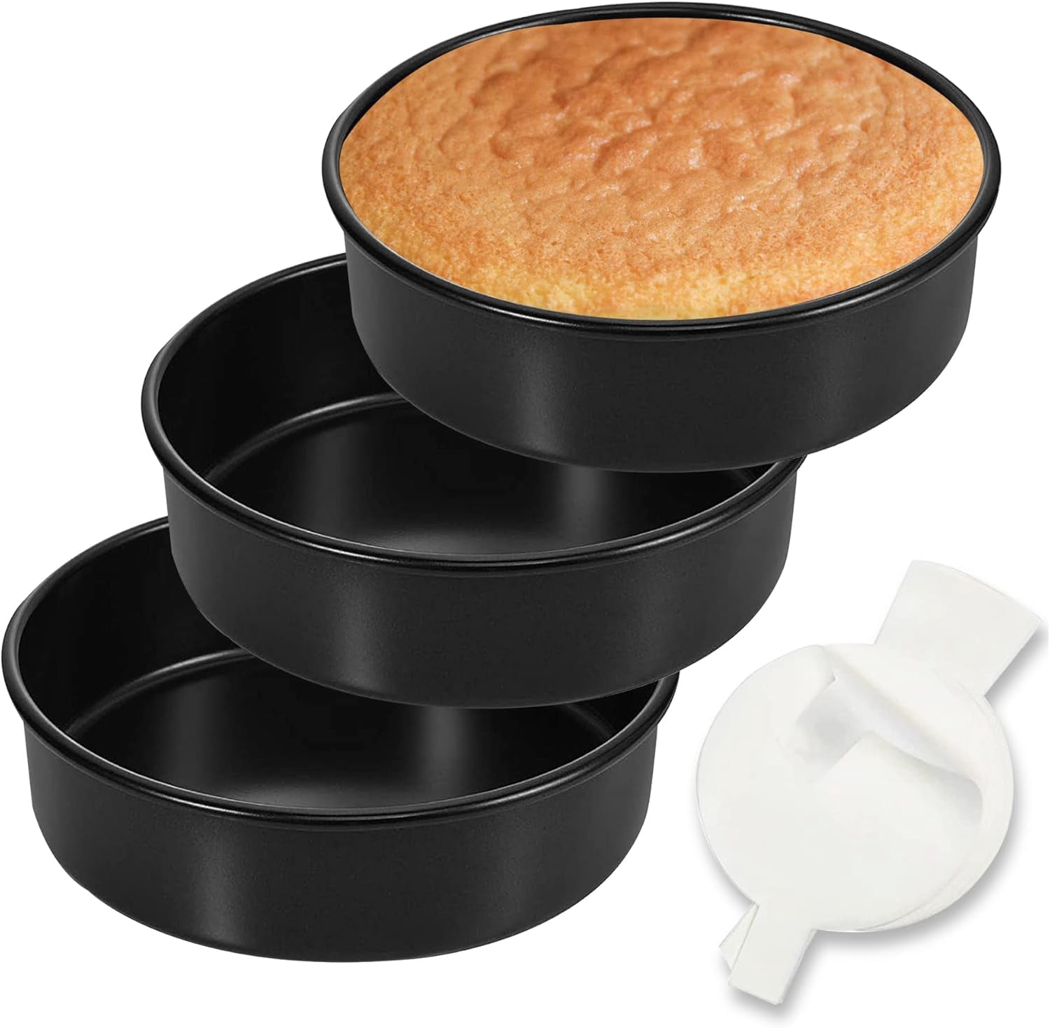 8-Inch Round Cake Pan Set of 3, Nonstick Baking Cake Pans with 50 ...