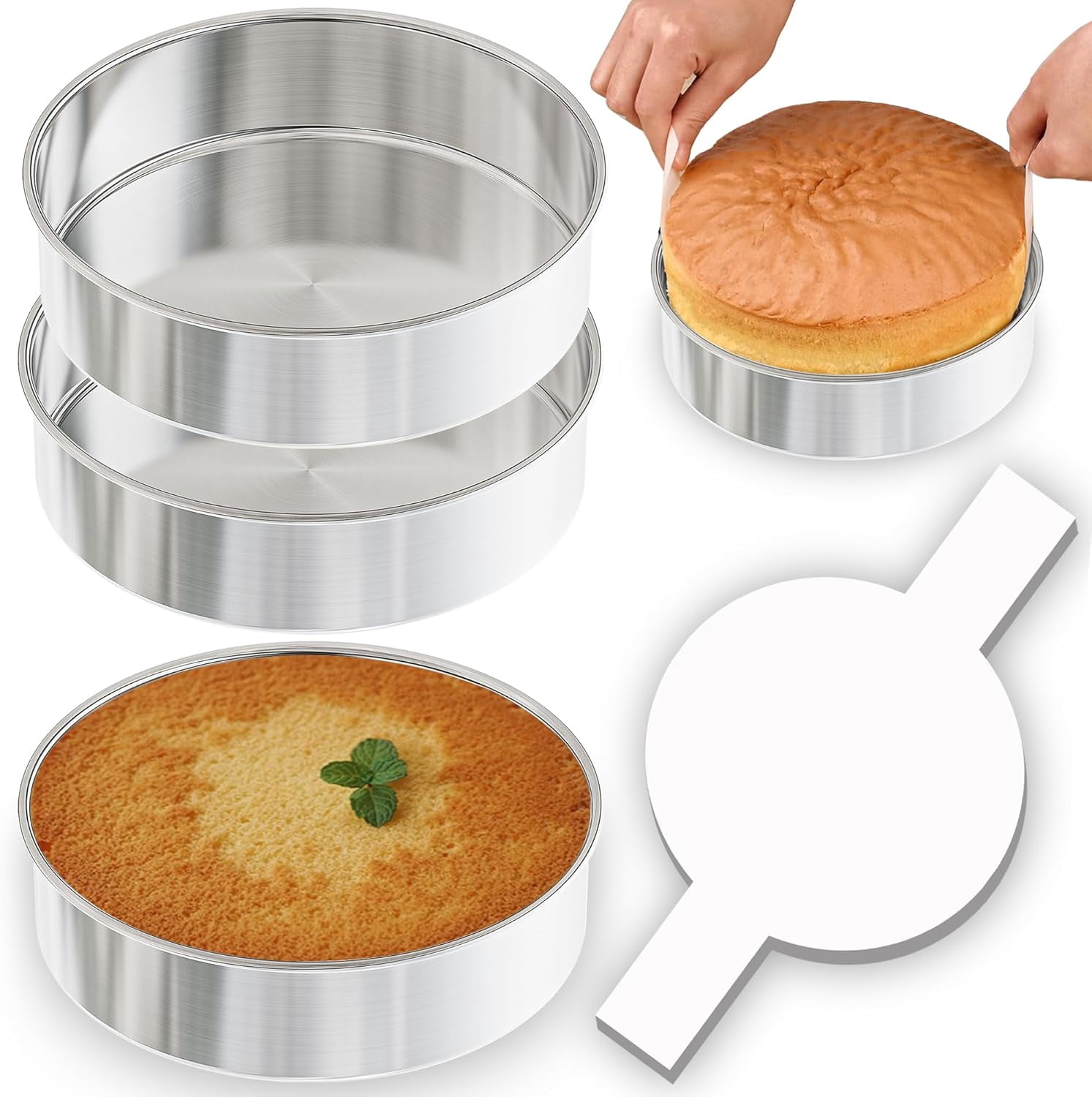 8 Inch Round Cake Pans Set of 2, Nonstick Stainless Steel Baking Pans ...