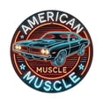 8 Inch Round Retro American Muscle Car Metal Sign, Classic Muscle Car ...