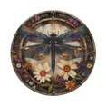 8 Inch Round Stained Glass Style Dragonfly Metal Sign, Floral and ...