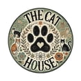 8 Inch Round "The Cat House" Metal Sign, Rustic Paw Print and Cat ...