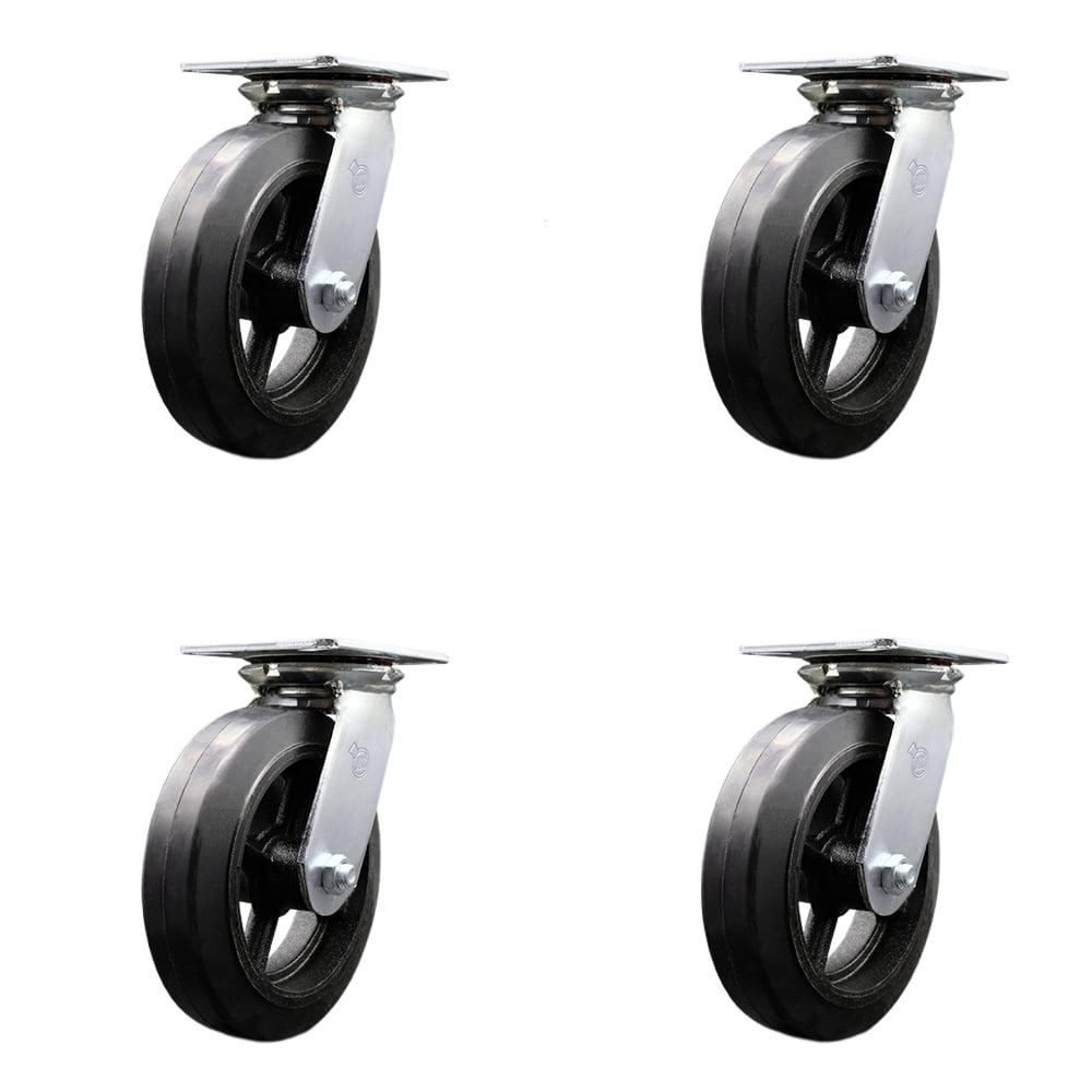 8 Inch Rubber on Steel Caster Set with Ball Bearings and Swivel Locks ...