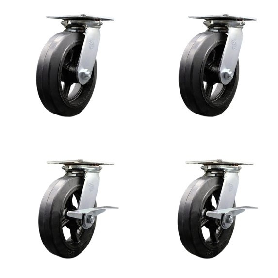 8 Inch Rubber on Steel Swivel Caster Set 2 Swivel Locks 2 Brakes ...