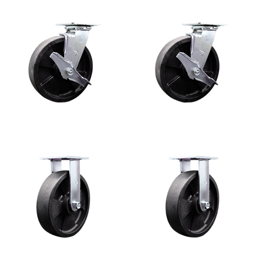 8 Inch SS Glass Filled Nylon Caster Set with 2 Brakes/Swivel Lock 2 ...