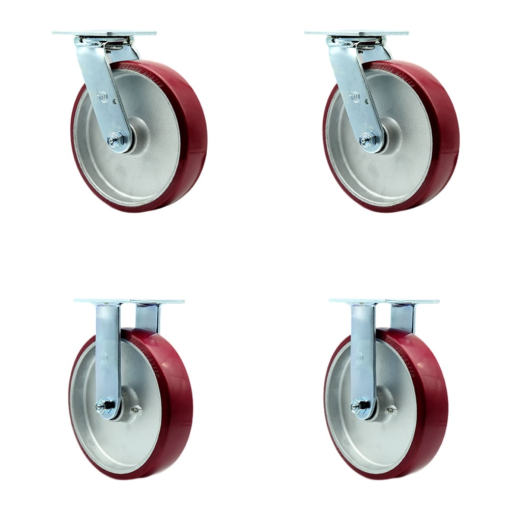 8 Inch SS Poly on Aluminum Caster Set with Roller Bearings 2 Swivel 2 ...