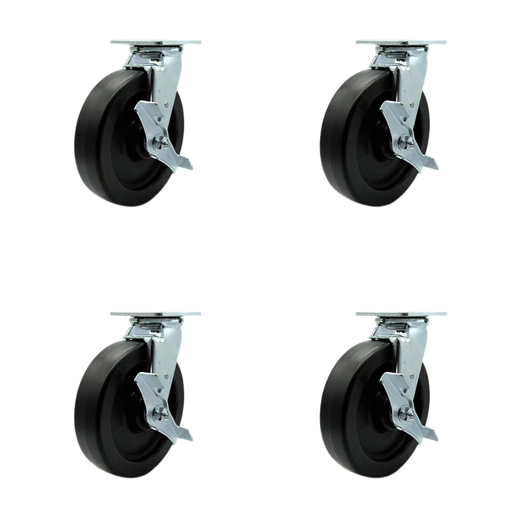 8 Inch SS Polyolefin Caster Set with Ball Bearings 4 Brake 2 Swivel ...