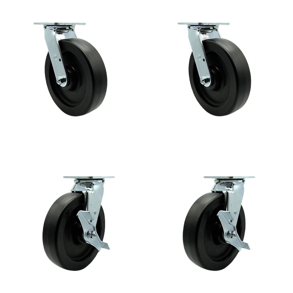 8 Inch SS Polyolefin Caster Set with Delrin Bearings 2 Swivel Locks 2 ...