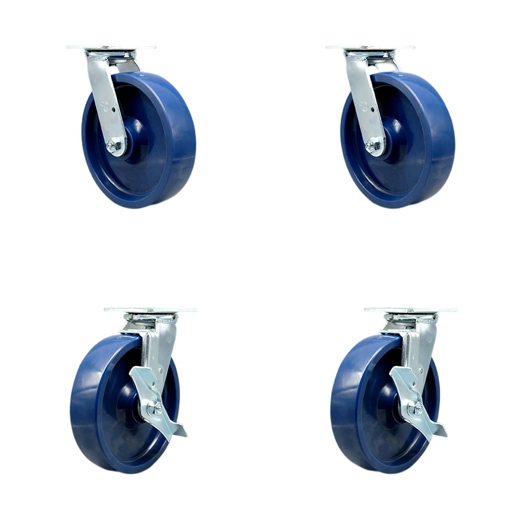 8 Inch SS Solid Poly Caster Set with Ball Bearings 2 Swivel Lock 2 ...